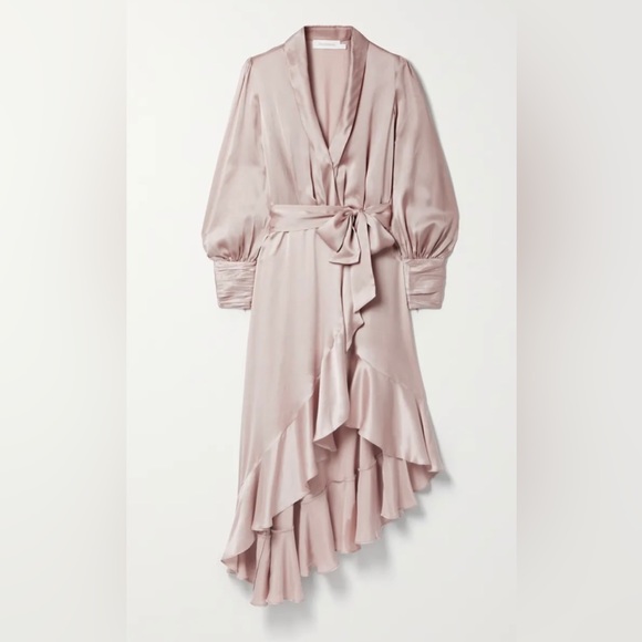 Zimmermann | Dresses | Zimmerman Asymmetric Ruffle Silksatin Midi Wrap ...
